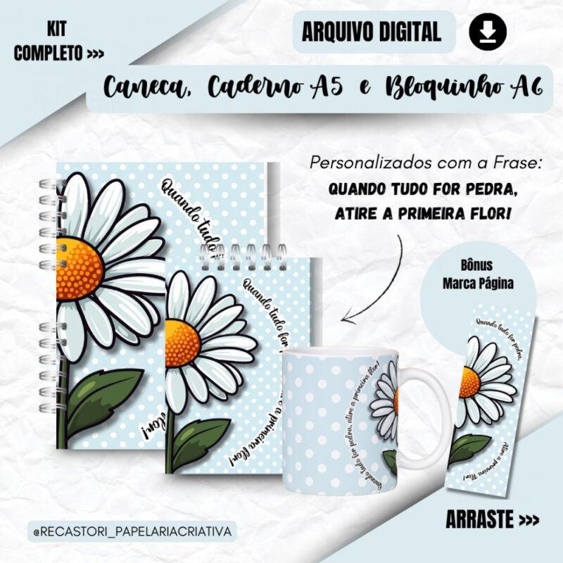 Combo Digital Tema: Margarida ( Caderno, Bloco, Arte para Caneca e ...