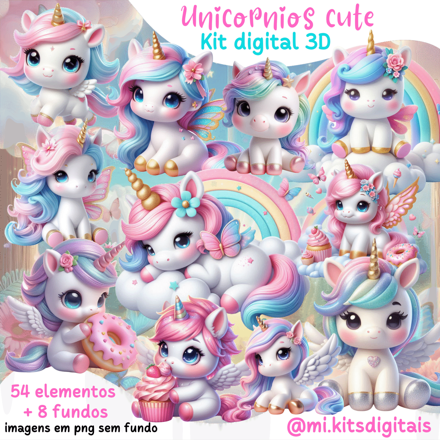 KIT DIGITAL Unicórnio cute - Drive da Cris