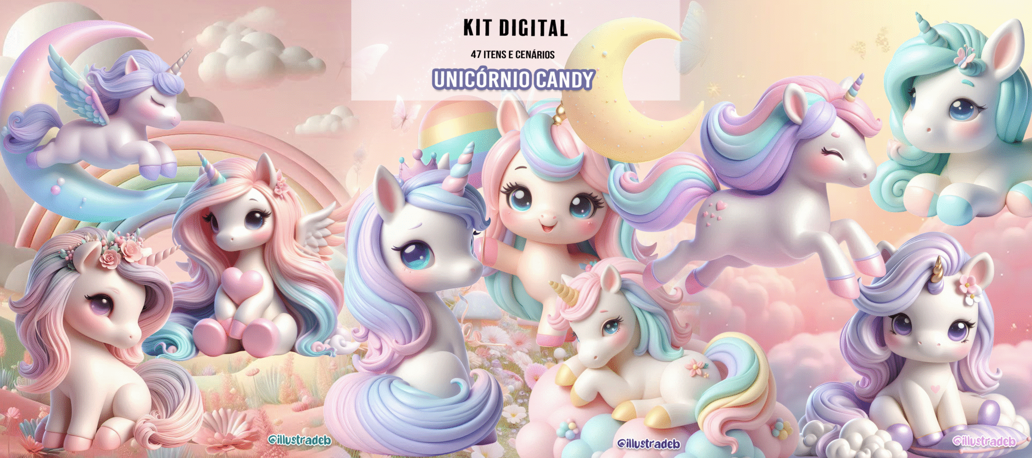 Kit Digital Unicórnio Candy - Drive da Cris